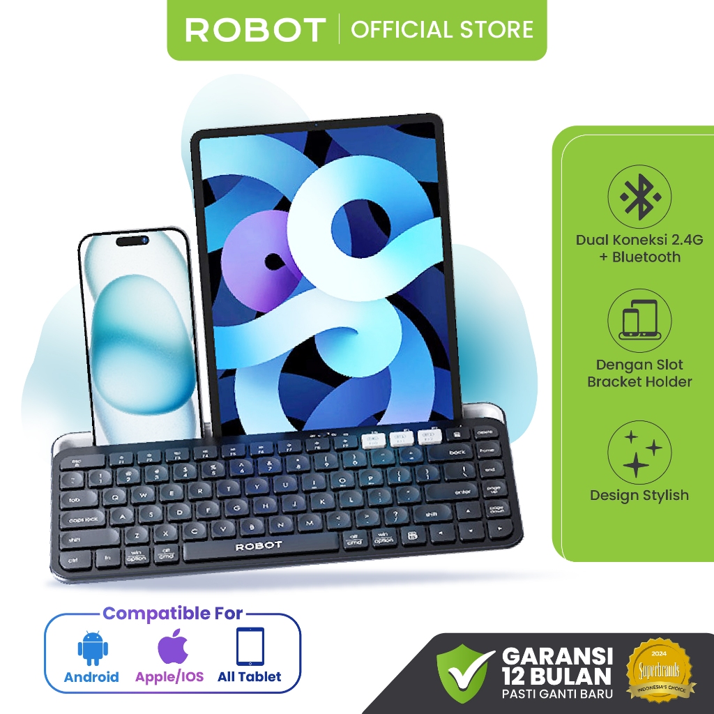 Jual ROBOT Keyboard Wireless Bluetooth Holder Slot Penyangga Multi ...