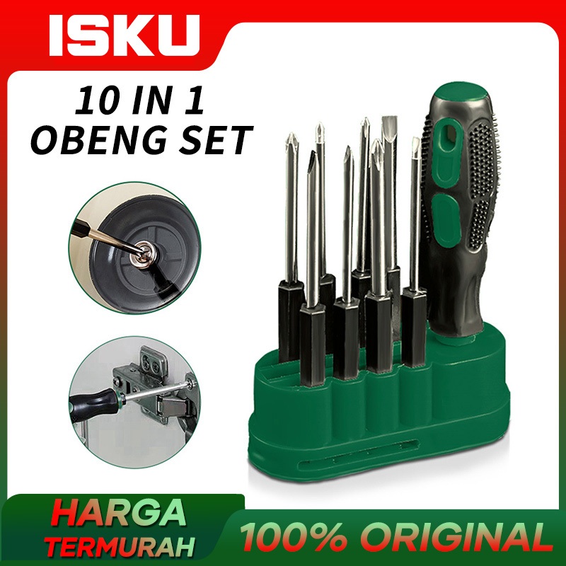 Jual ISKU Set Obeng 10 in 1 Obeng Phillips Multifungsi Set Obeng Gagang ...