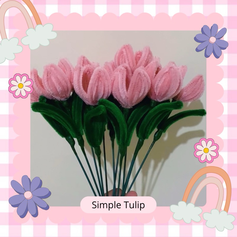 Jual SIMPLE TULIP + Daun / Bunga Kawat Bulu Satuan / Bunga Kawat Bulu 1 ...