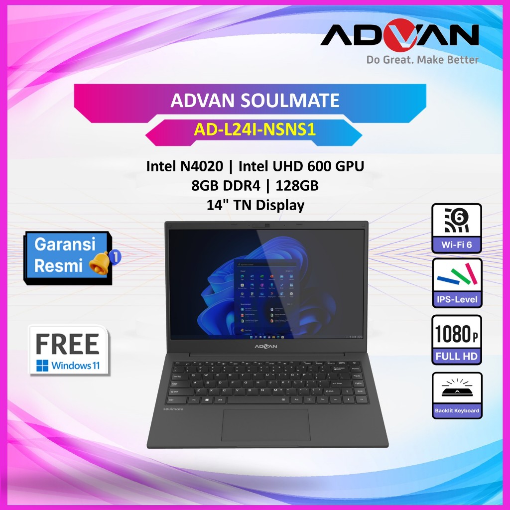 Jual ADVAN SOULMATE T - INTEL N4020 8GB 128GB W11 14.0 BLACK | Shopee ...
