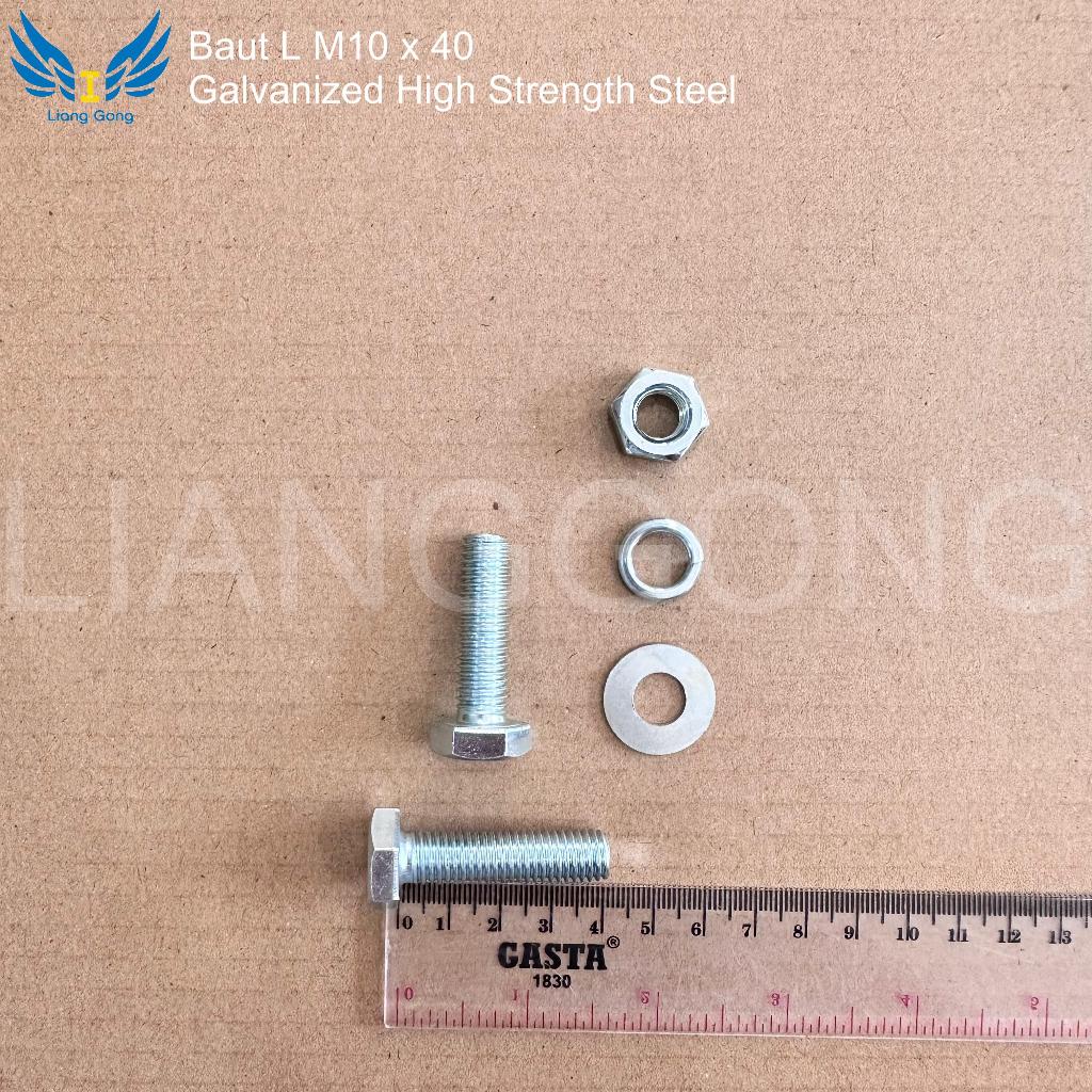 Jual Baut M10x40 Putih Galvanis | Baut Mur Ring Per Ring Plat | Shopee Indonesia