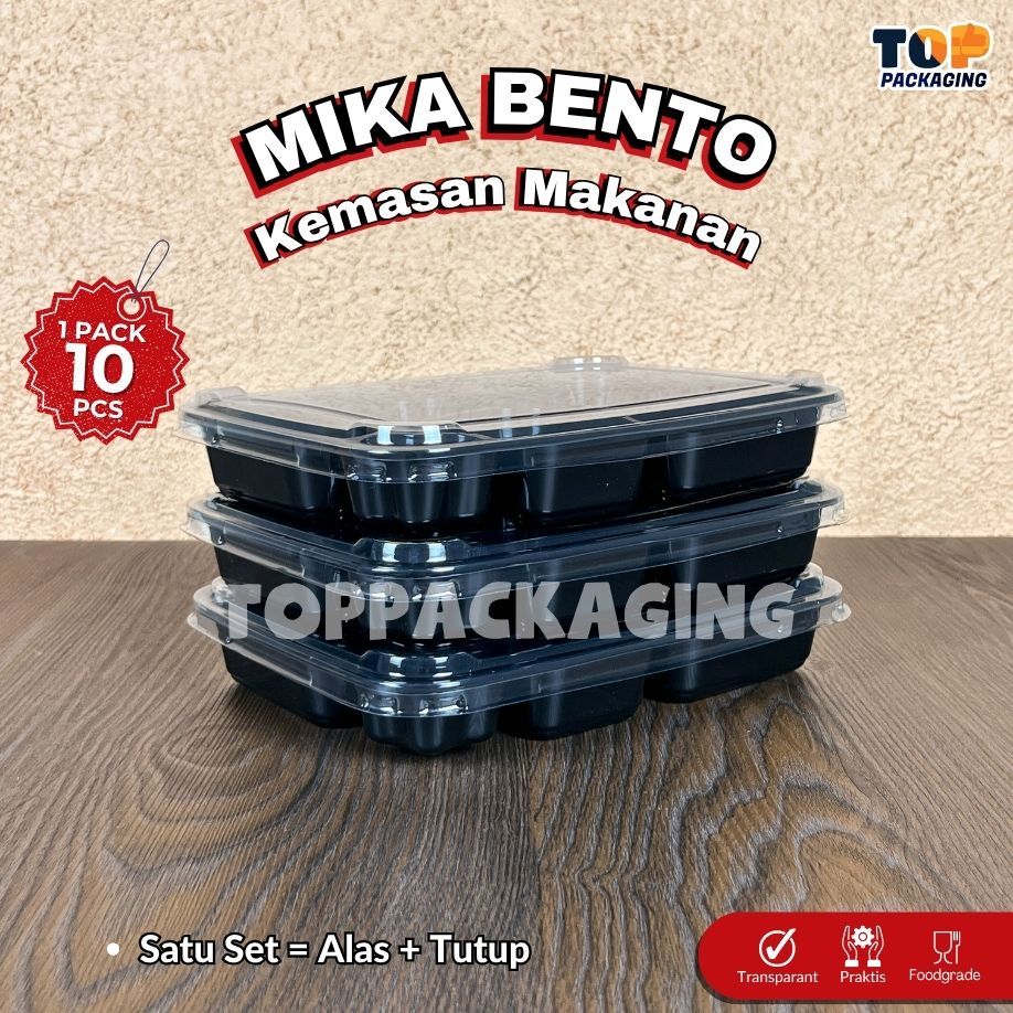 Jual Mika Bento Lux Hitam Sekat 4+Tutup Bening Kemasan Makanan Catering ...