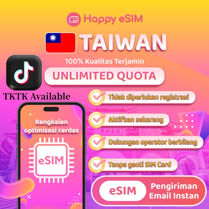 Jual Happyesim eSIM Taiwan Unlimited Internet Data / esim Taiwan Daily 500MB-2GB | Shopee Indonesia