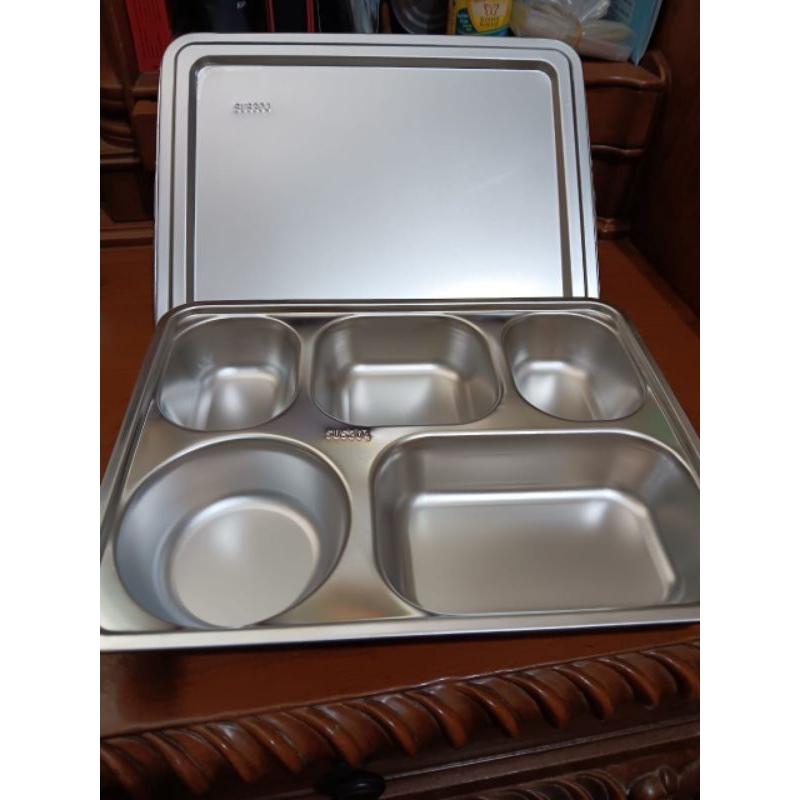 Jual Food Tray SUS 304 TINGGI 6.2 CM / Mess Tray Tinggi Skat 5 + Tutup ...