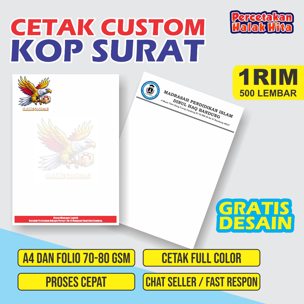 Jual Cetak Kop Surat / Cetak Full Color A4 - FOLIO / CETAK KOP SURAT 1 RIM | Shopee Indonesia