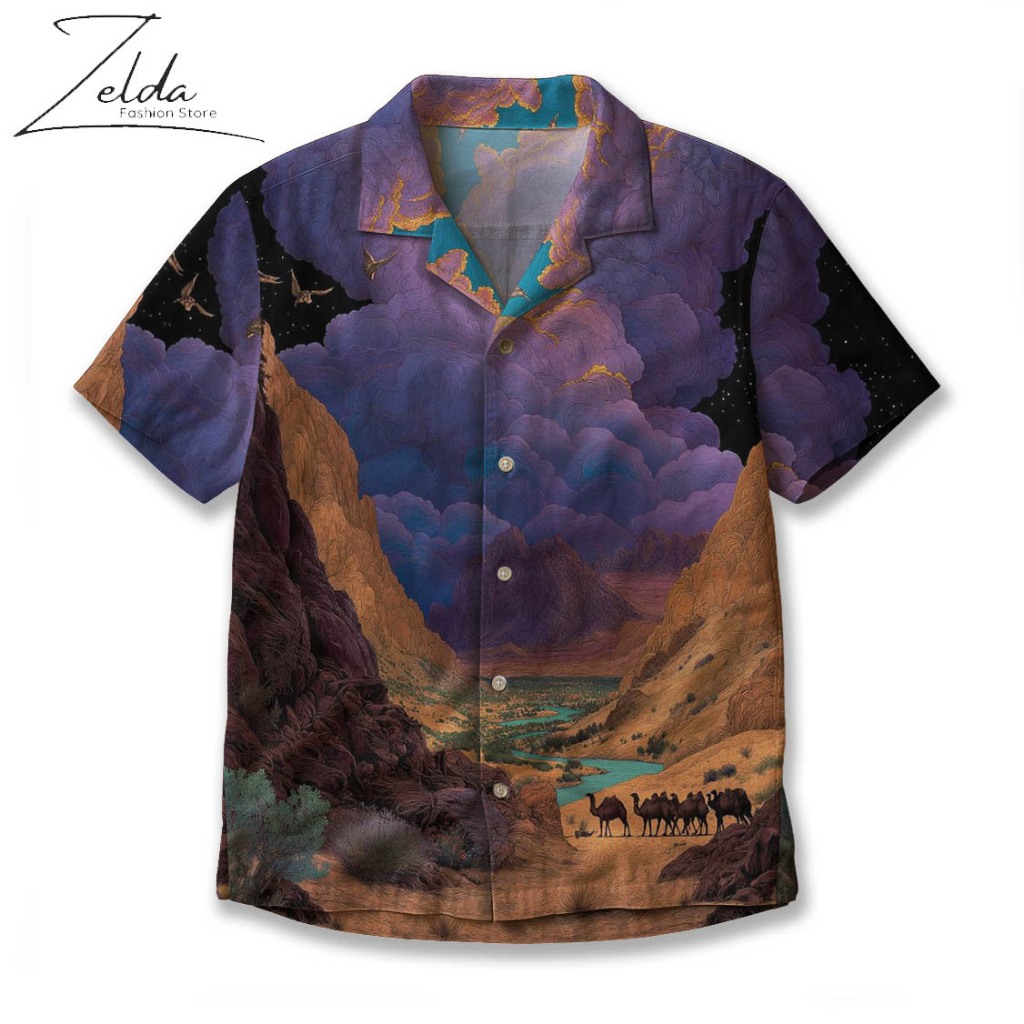 Jual ZELDA Kemeja Motif Gurun Caravan – Kemeja Unisex Pemandangan Alam ...