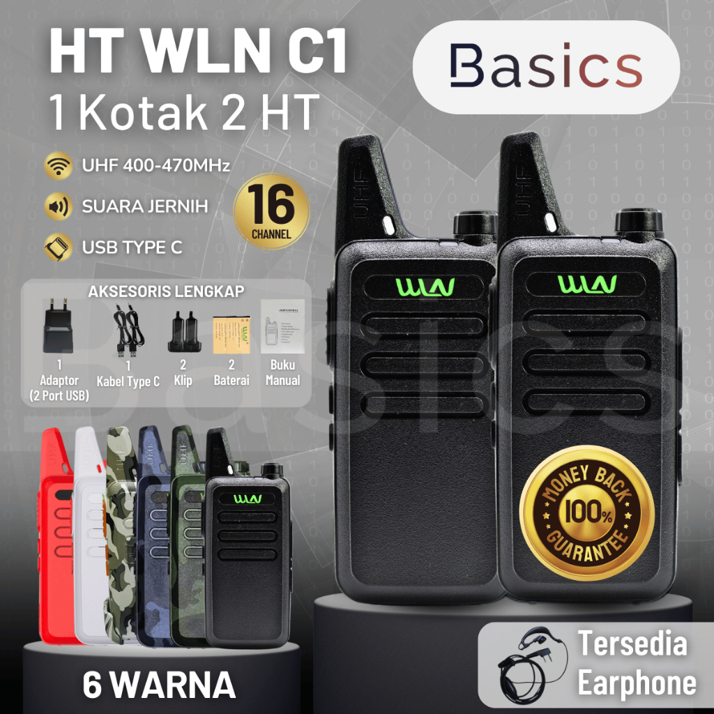 Jual 1 Dus 2 HT WLN Walkie Talkie Full Set UHF KD C1 7 Hari Garansi ...