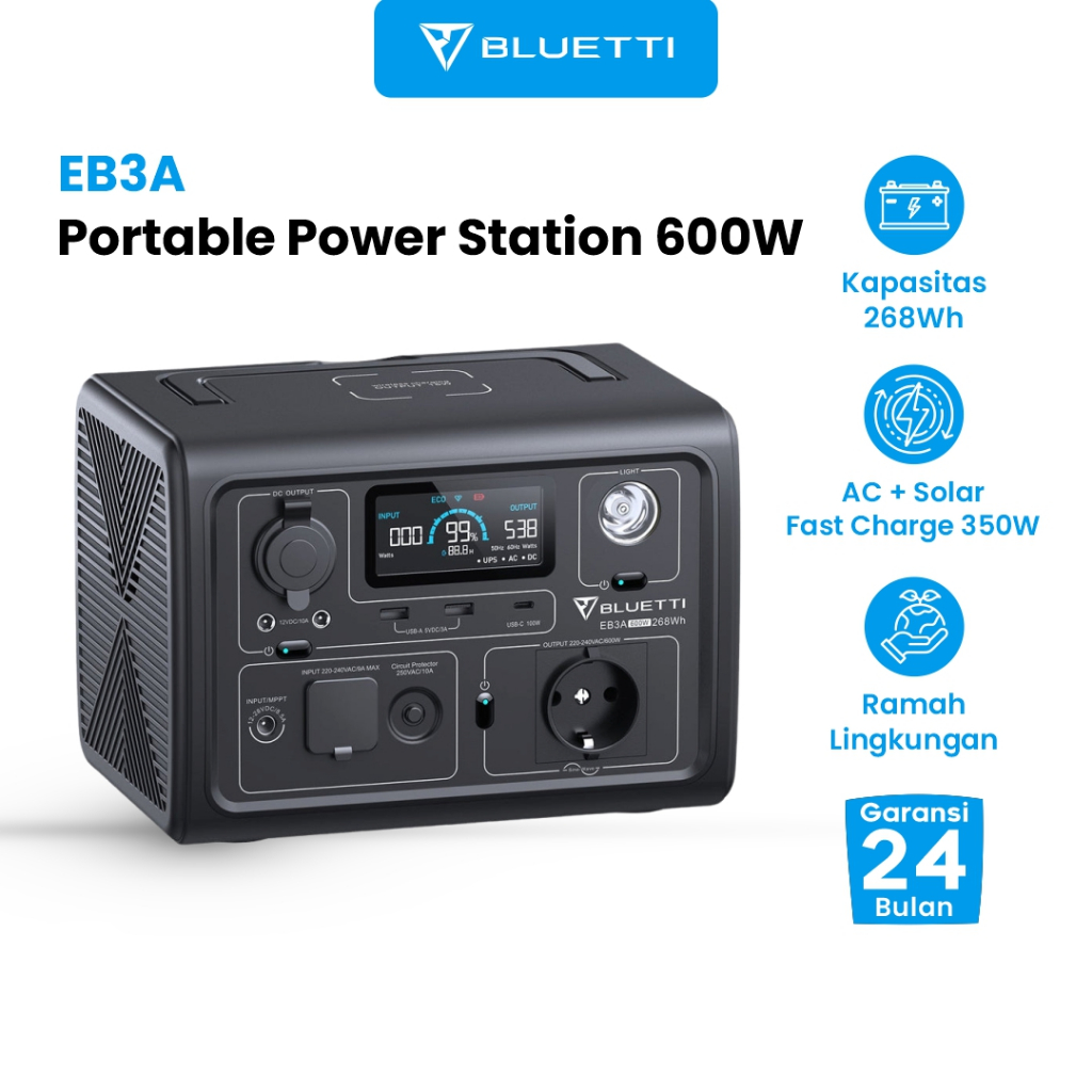 Jual Power Station Portable BLUETTI EB3A 600W Genset Portable 268Wh ...