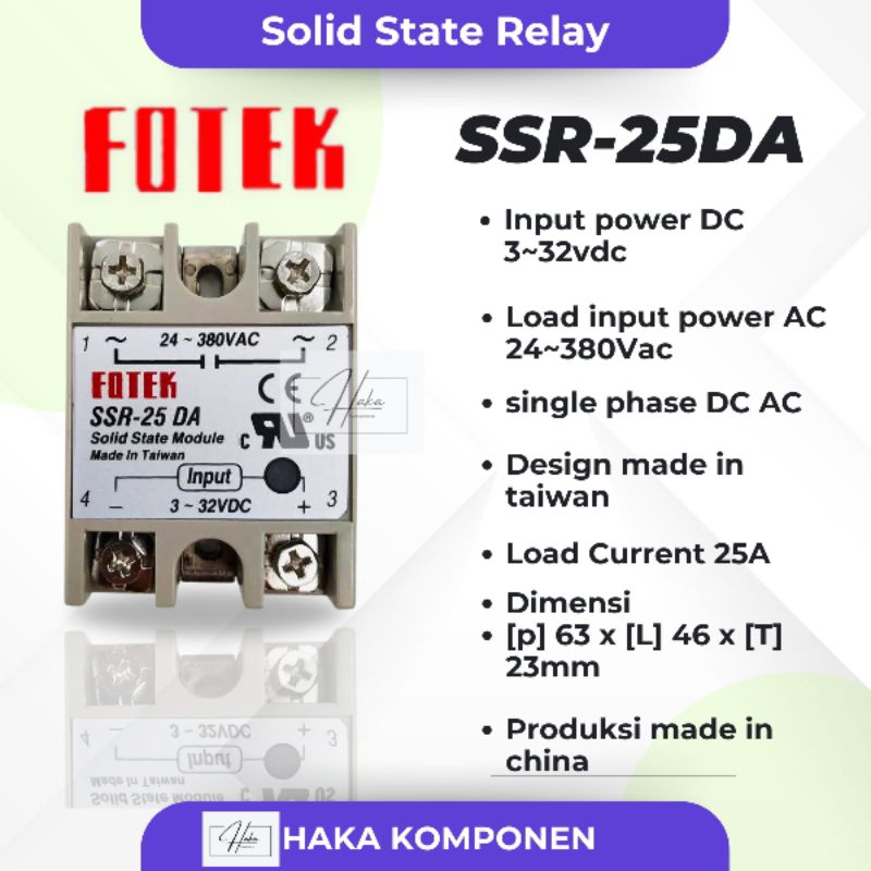 Jual SSR-25DA FOTEK Solid state relay 25a 1phase DC AC | Shopee Indonesia