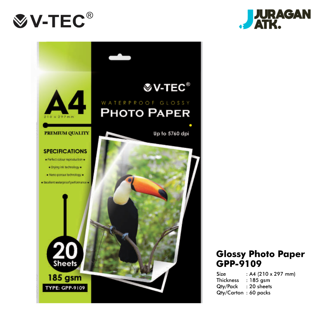 Jual Glossy Photo Paper A4 V-Tec Photo Paper A4 185 Gsm Type GPP-9109 | Shopee Indonesia