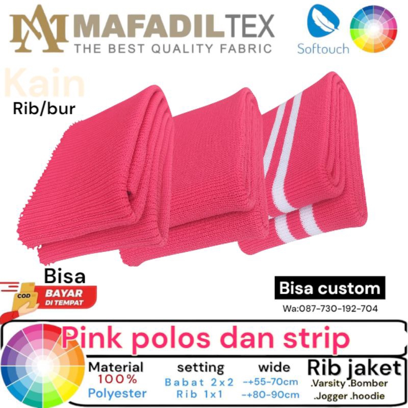 Jual kain rib bur 1x1 babat 2x2 pink polos dan strip polyester premium ...