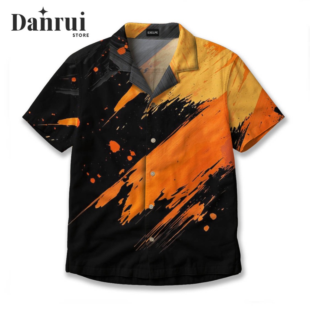 Jual DANRUI Kemeja Hitam Orange Motif Cat Ciprat – Kemeja Unisex ...