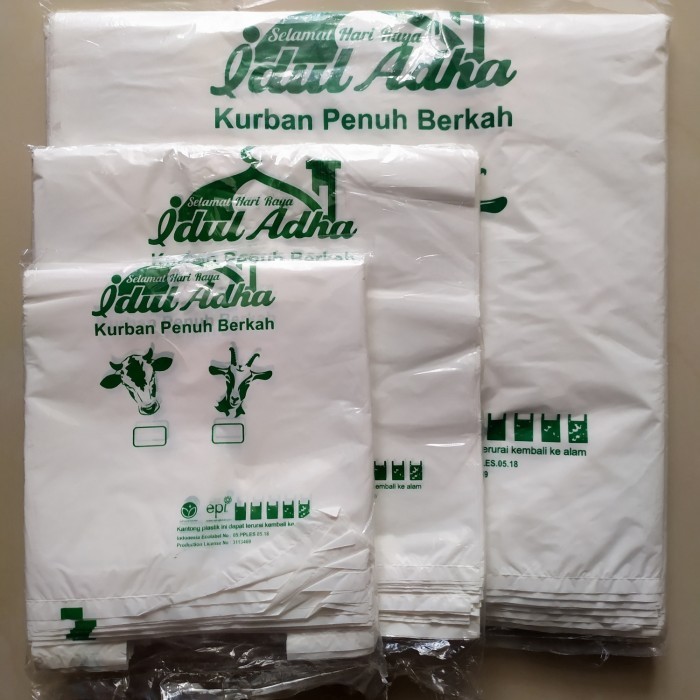 Jual Custom Sablon Kresek Uk 21 x 40 x 03 Putih Idul Adha Custom Desain ...