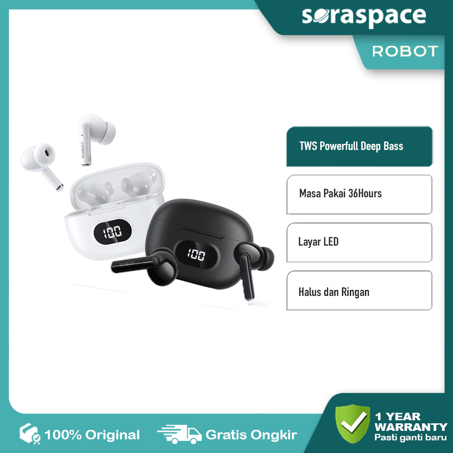 Jual Robot Wireless Earphone Airbuds T70 Original TWS Deep Bass ...