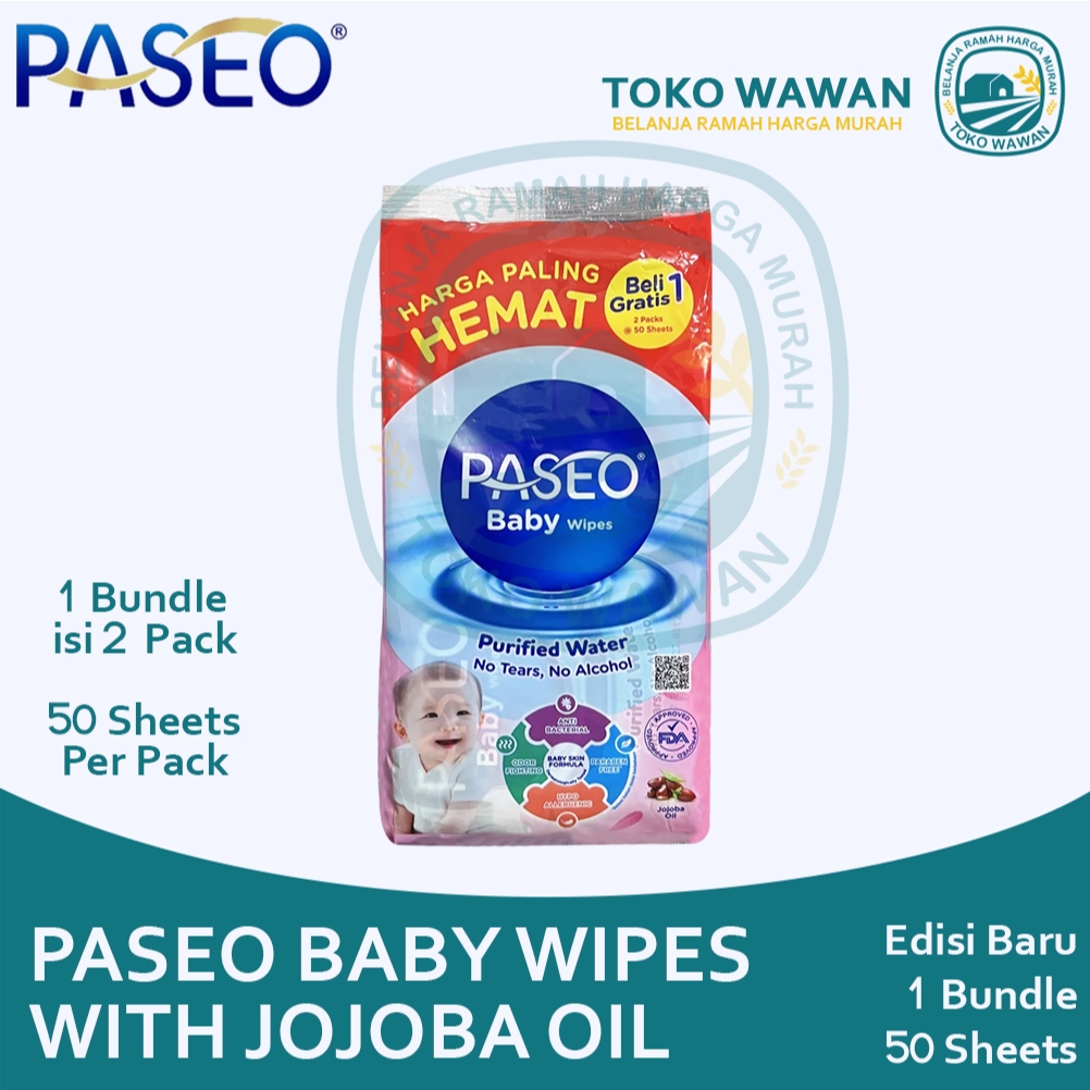 Jual Paseo Baby Wipes 50 Sheet With Jojoba Oil Buy 1 Get 1 Free 50s ...