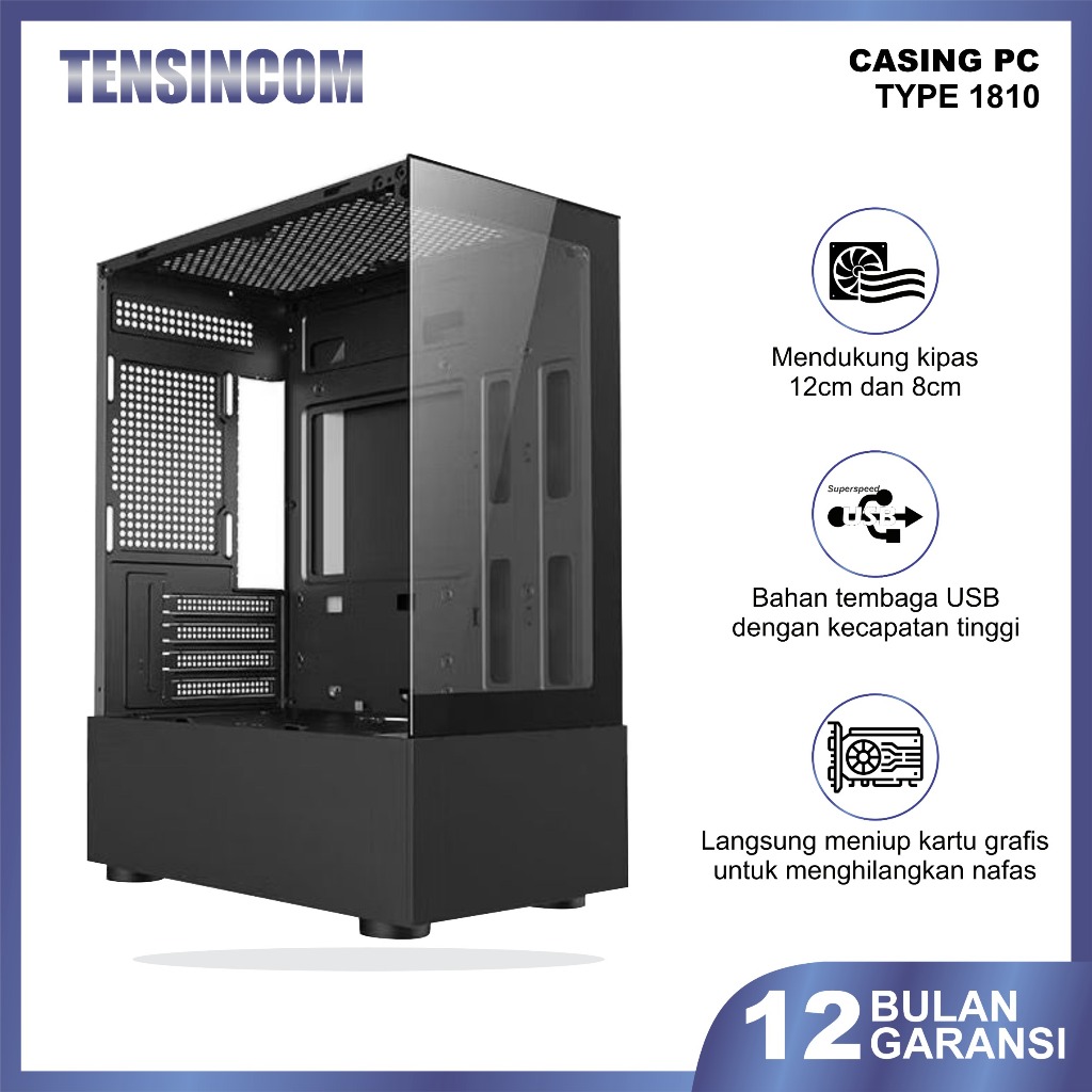 Jual Tensincom Casing Komputer Gaming CPU 1810 Black – Kaca Akrilik + 3 ...