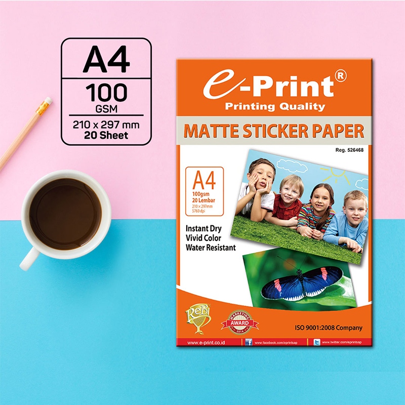 Jual e-Print Kertas Foto Stiker Doff Matte A4 100gsm 20lembar | Shopee ...
