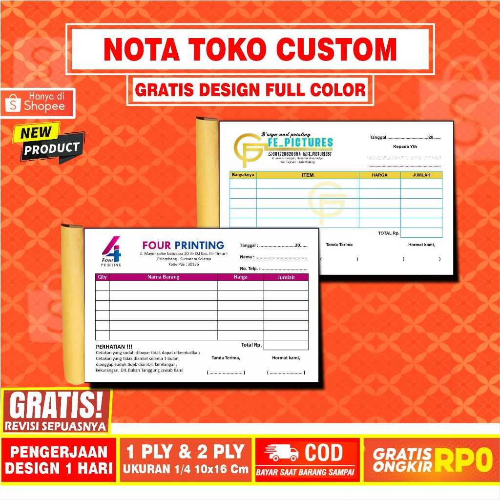 Jual cetak nota custom free design full color / nota custom | Shopee ...
