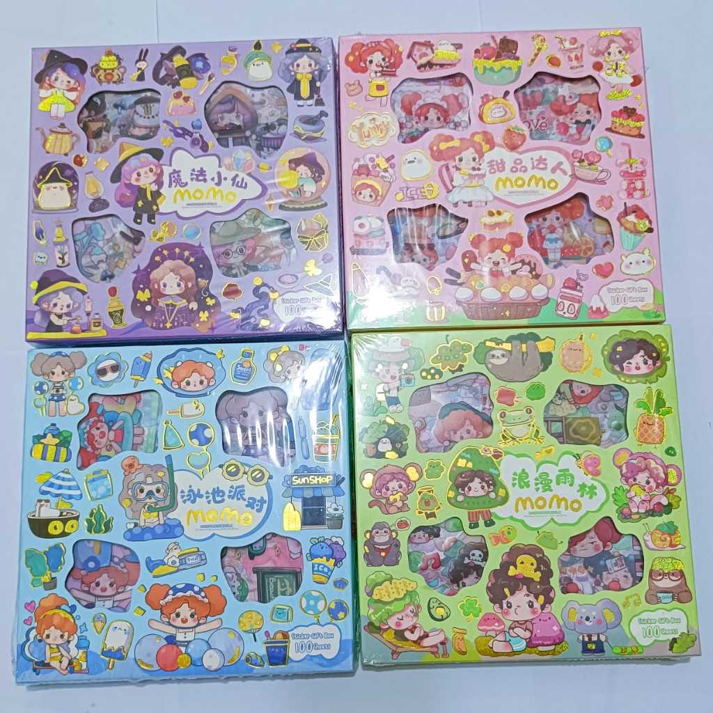 Jual 1 Pack isi 100 Lembar Sticker Aesthetic MOMO Lucu Kartun Karakter ...