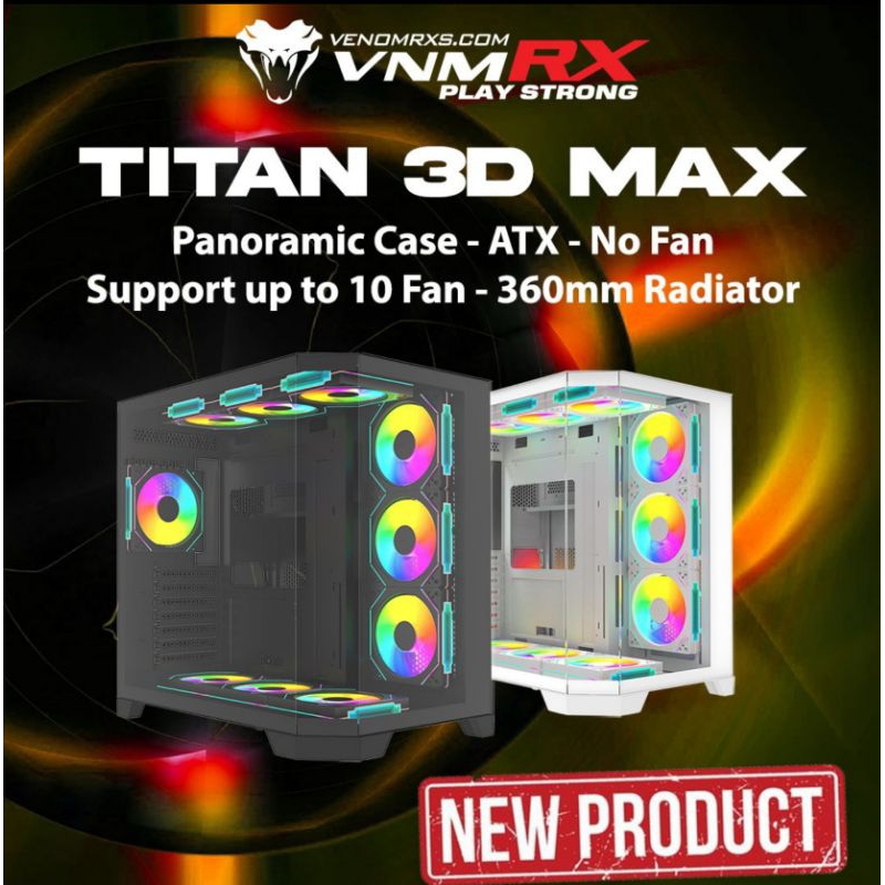 Jual Casing Gaming VenomRX TITAN 3D MAX ATX Black / White No Fan ...