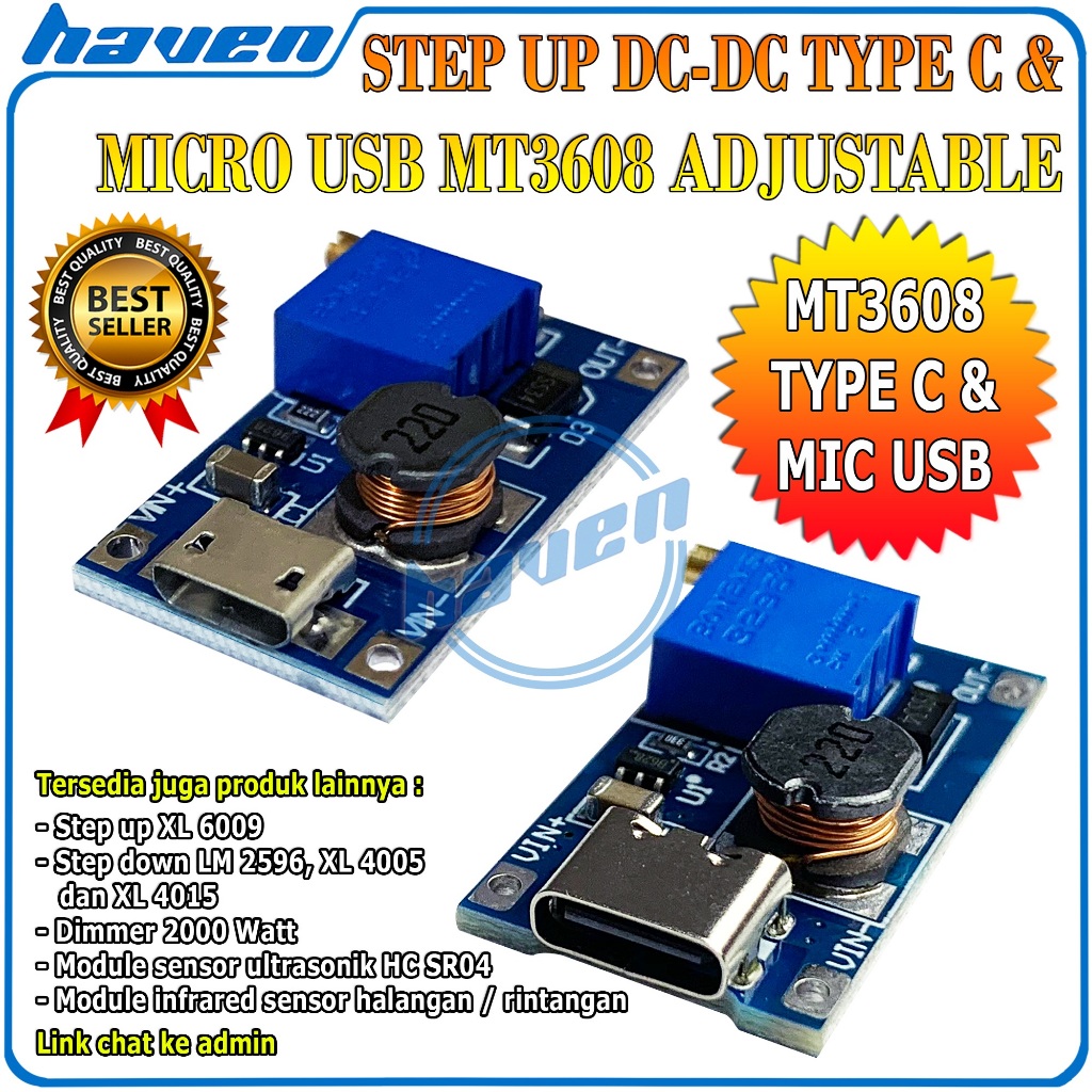 Jual MT3608 Step Up DC-DC 2A Stepup DC to DC Module Power Booster MT3608 Type C Step Up ...