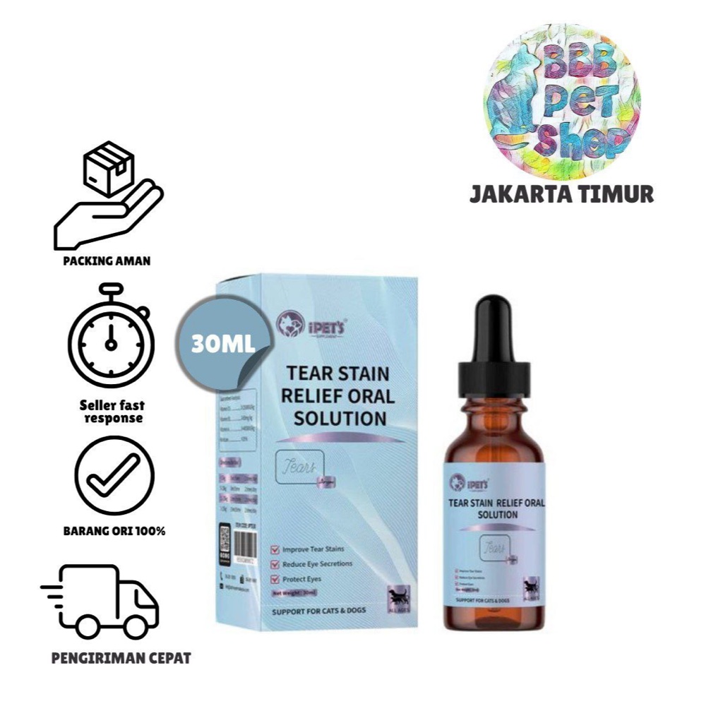 Jual iPETS Supplement Tear Stain Relief Oral Solution 30ml - Suplemen Vitamin Air Mata Kucing ...