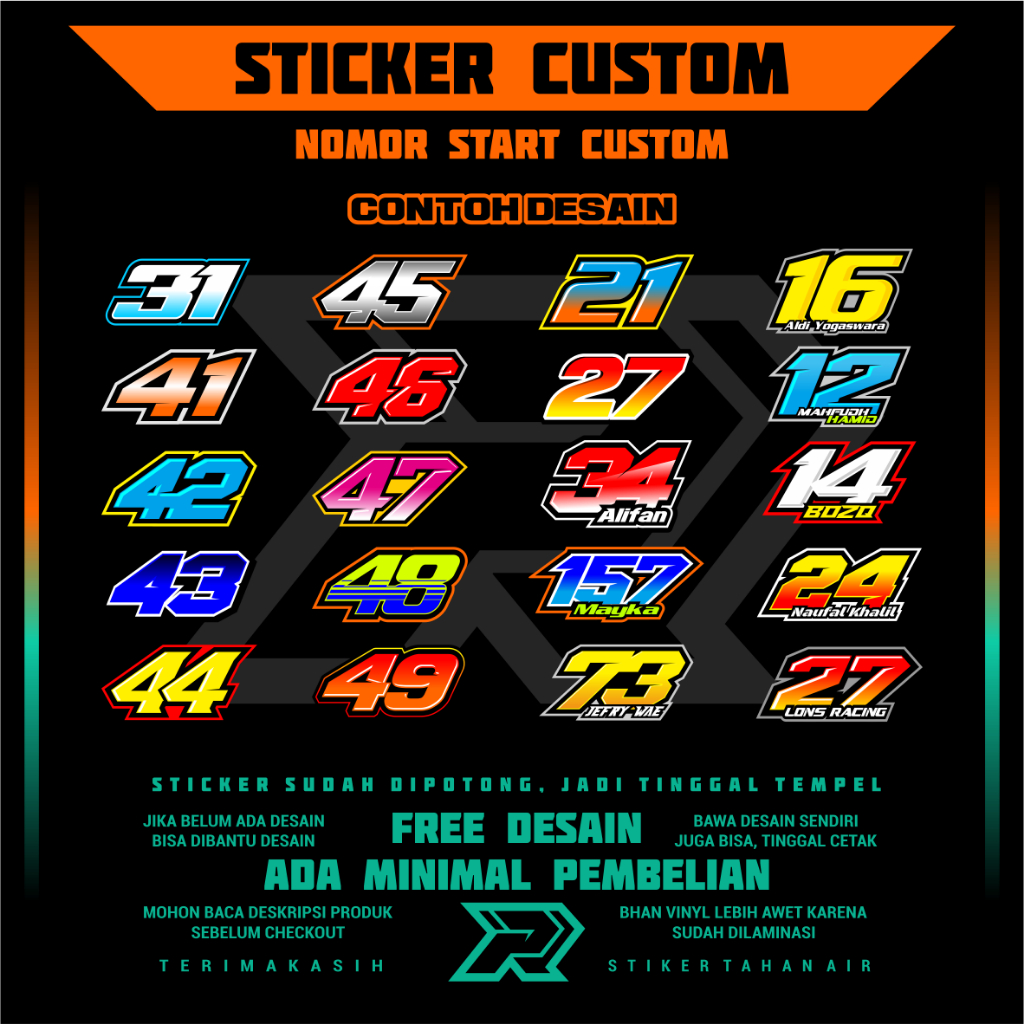Jual STIKER STICKER NOMOR START CUSTOM CUTT POLA TINGGAL TEMPEL FREE ...