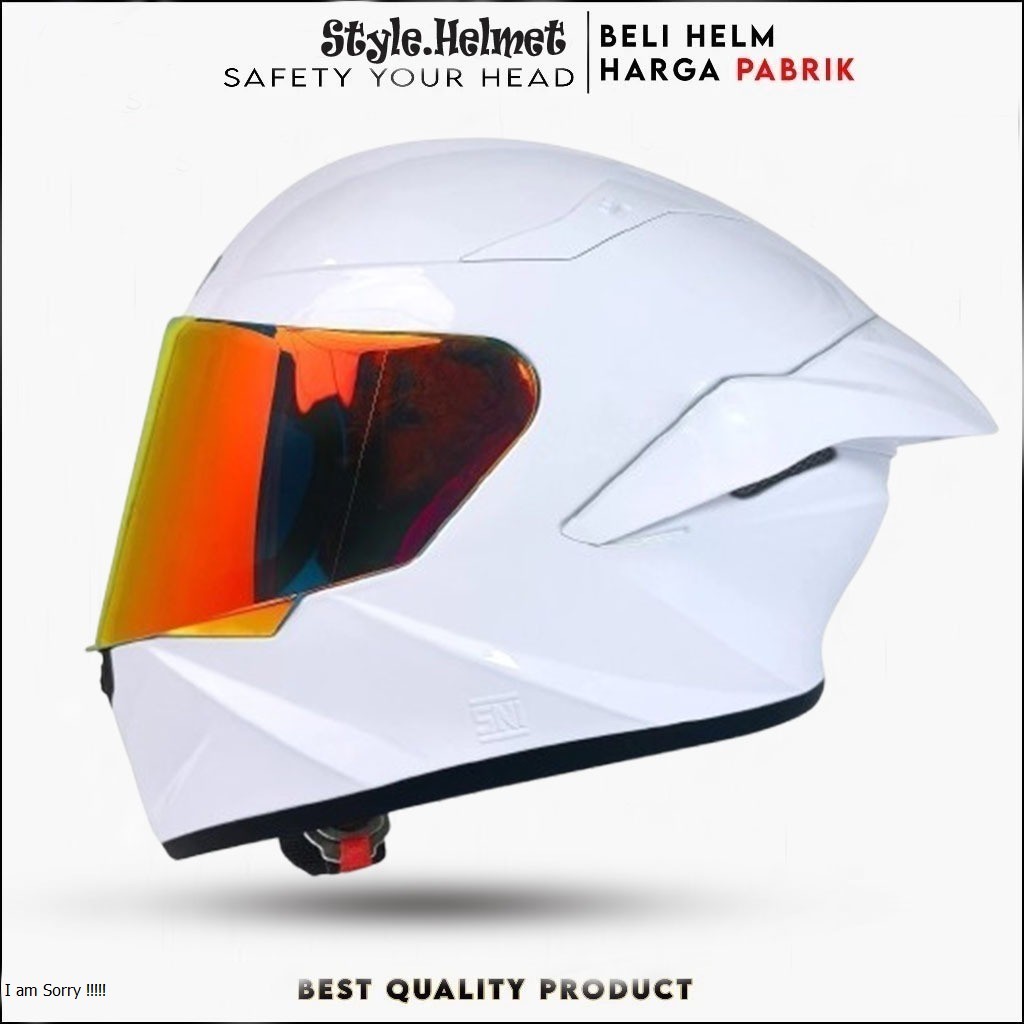 Jual Helm Full Face Mla Crypton Paket Ganteng White Glosy Kaca Red Gold ...