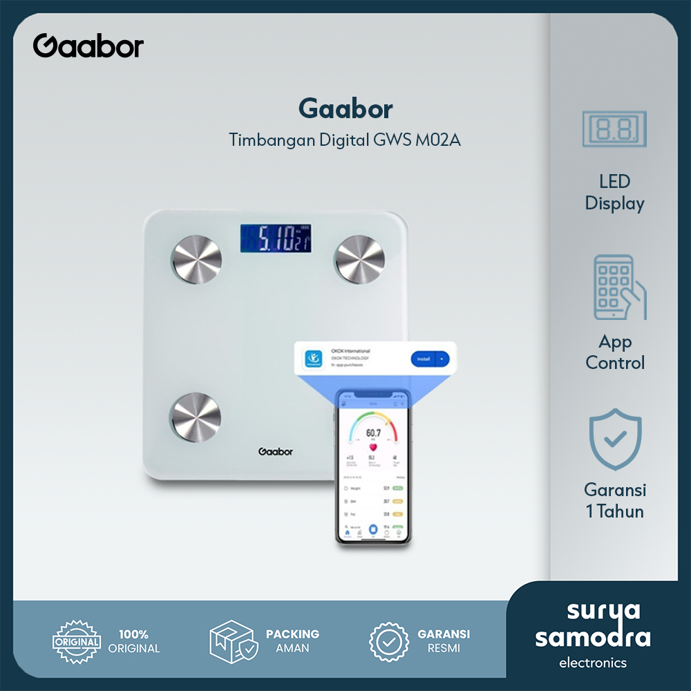 Jual GAABOR Smart Digital Fat Scale Layar LED Timbangan Komposisi Tubuh ...