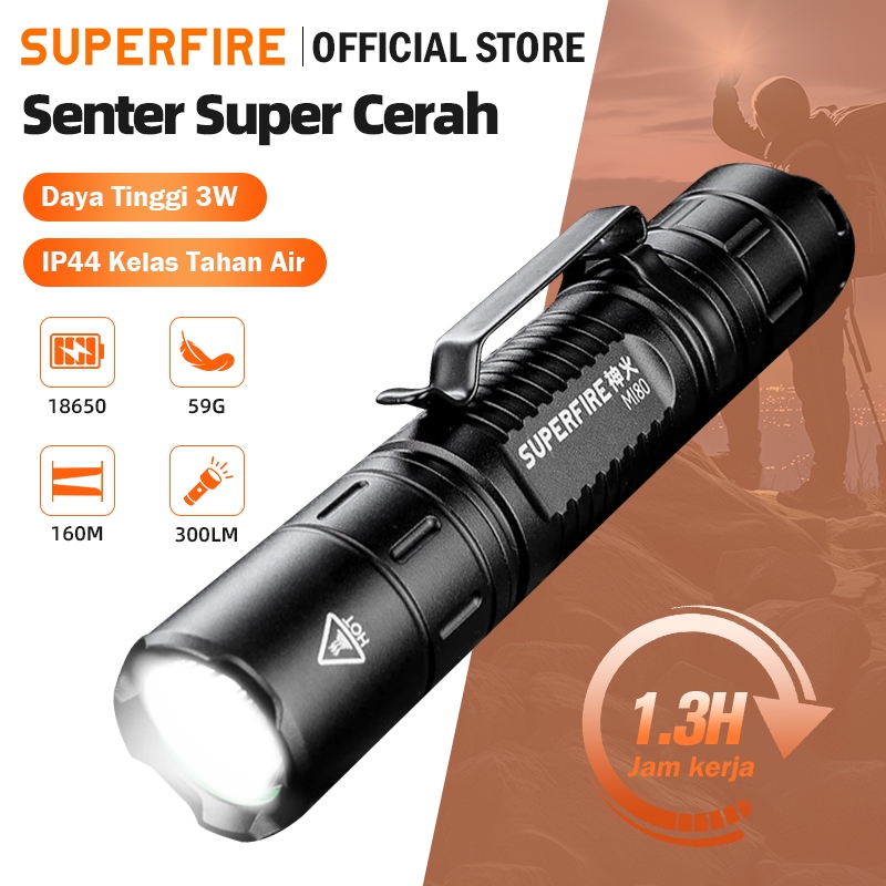 Jual SUPERFIRE MI80 Lampu Sorot LED Super Terang Baterai 18650 Jangkauan Jauh Luar Ruang ...