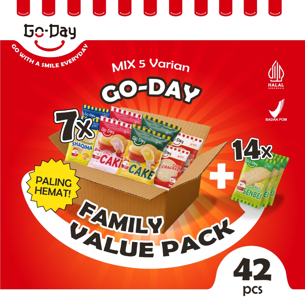 Jual Go-Day Mix 5 Varian Family Value Pack Total 42 Pcs ( Go-Pie Custard, Go-Pie Strawberry ...