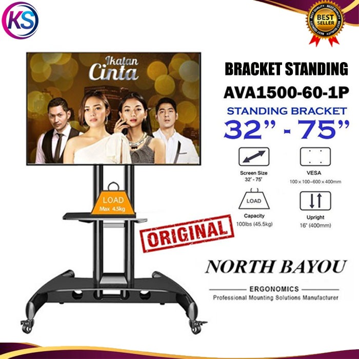 Jual North Bayou AVA1500-60-1P Steel TV Stand Dengan Roda bracket tv ...