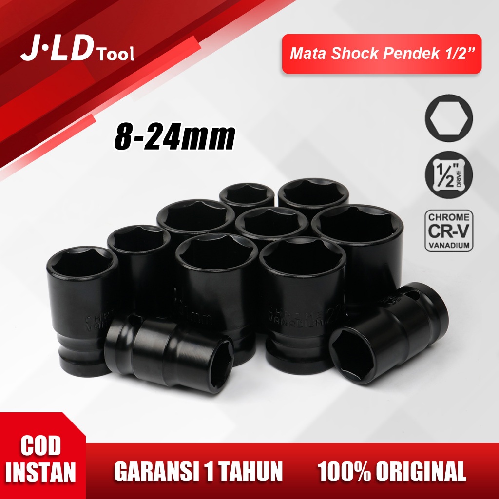 Jual JLD Mata Shock Impact Pendek 1/2inch Kunci Sok 8-24mm Impact Sock Socket Soket Cr-V Spanner ...