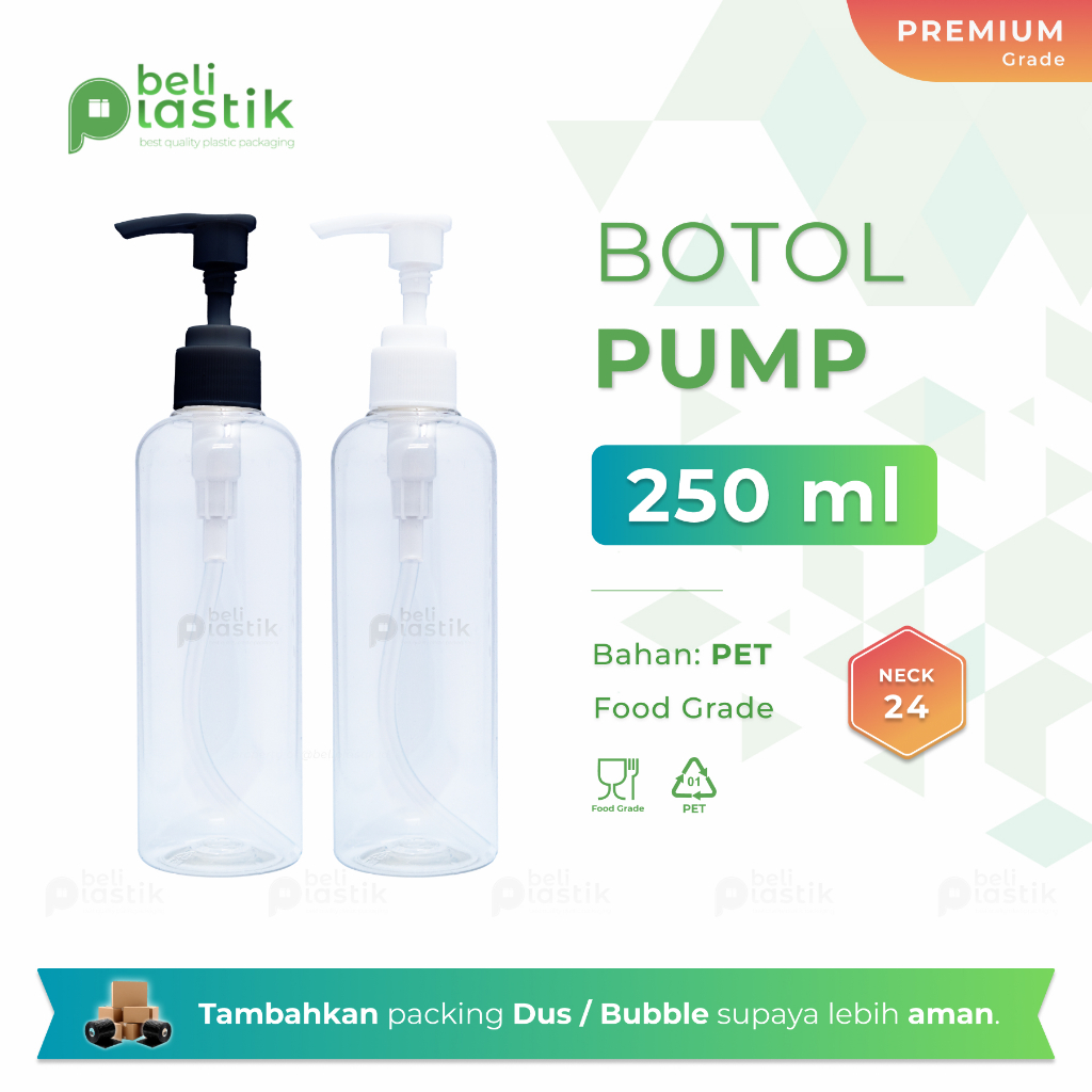 Jual Botol Pump 250ml - Botol Plastik Sabun Shampoo Lotion Skincare Cream Travel Putih Bening ...