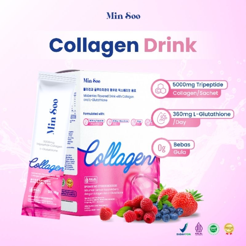 Jual MIN SOO Collagen Drink 1 Box (10 Sachet) 5000mg Tripeptide Collagen | Shopee Indonesia