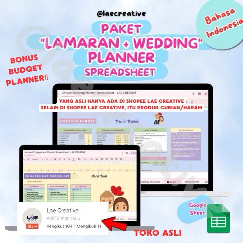Jual Lae Creative - BUNDLING Wedding Planner dan Lamaran Engagement Pertunangan Planner ...
