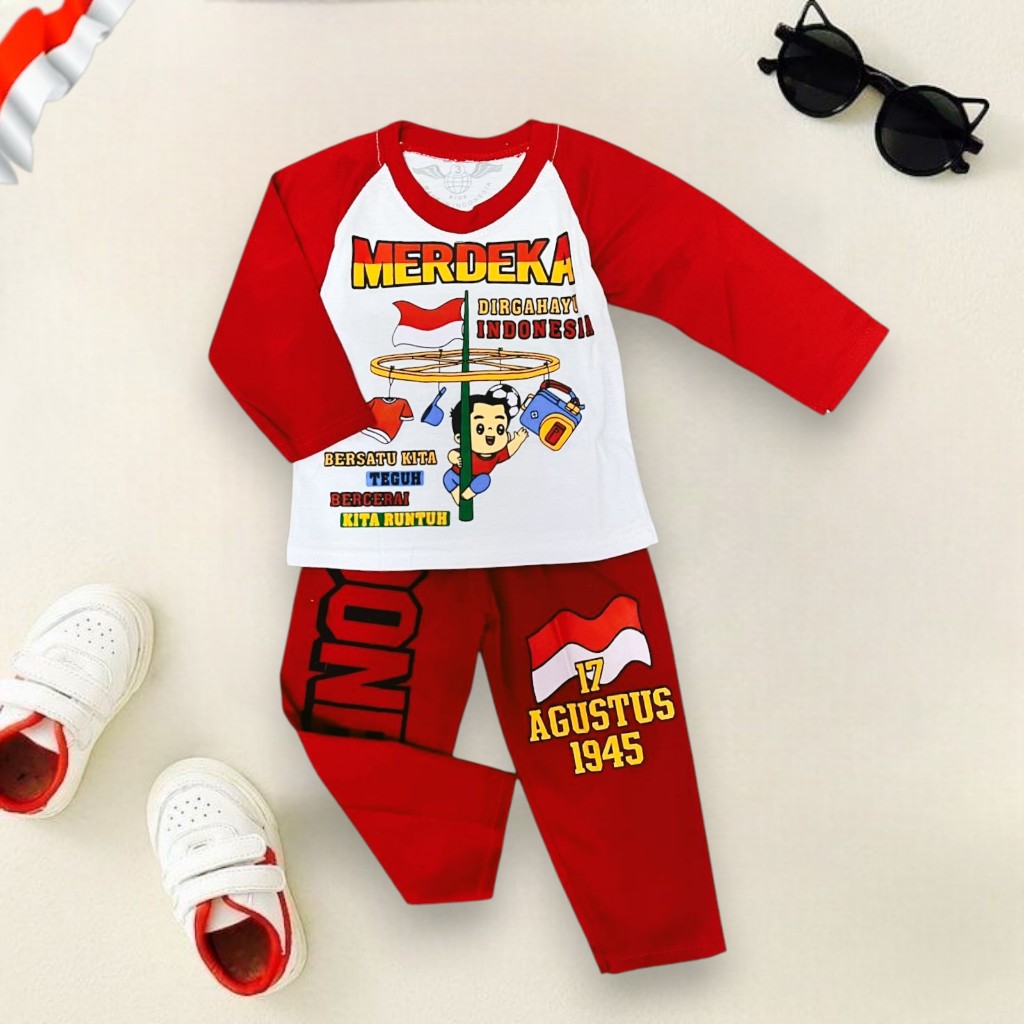 Jual Setelan Anak Merdeka Biru Agustus 1945 Bahan Katun Ready Usia Anak ...