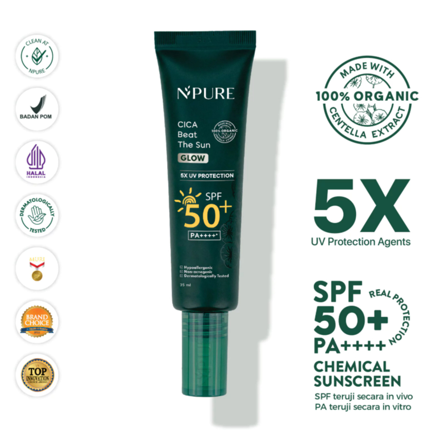Jual NPURE Sunscreen Cica Beat The Sun Glow SPF 50 PA++++ Kulit Kering ...