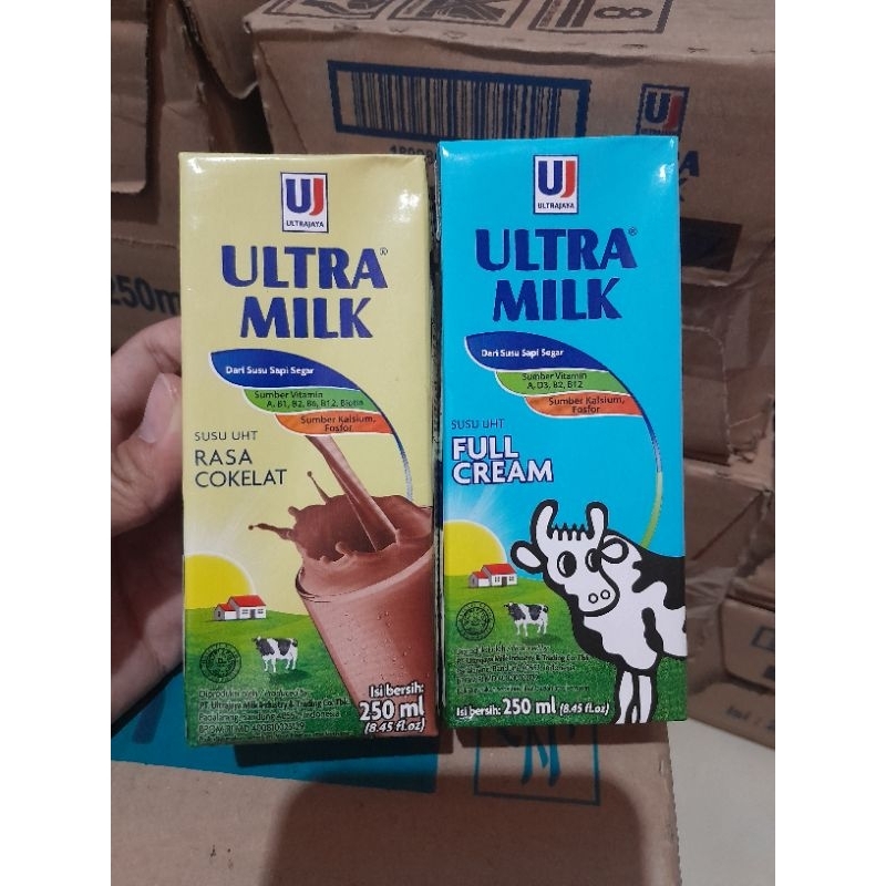 Jual SUSU UHT ULTRA JAYA FULL CREAM DAN COKLAT KEMASAN 250ML | Shopee ...