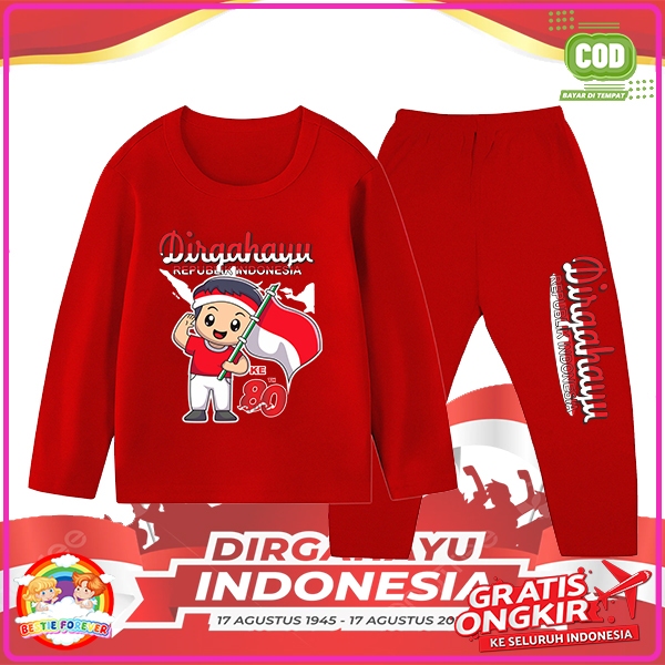 Jual Baju Tidur Anak Indonesia 17 Agustus HUT RI KE 80 Setelan Panjang Anak Laki Laki Usia 1-10 ...