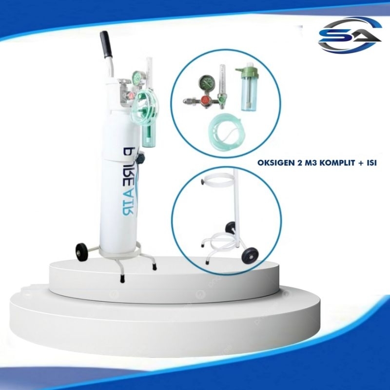 Jual Tabung Oksigen 2m3 Set + (Troli+regulator+nasal)-Tabung oksigen siap paket | Shopee Indonesia