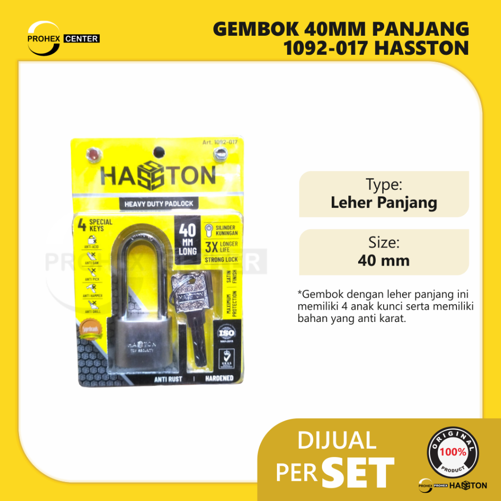 Jual Hasston Gembok Pagar Leher Panjang Saton / Heavy Duty Padlock ...