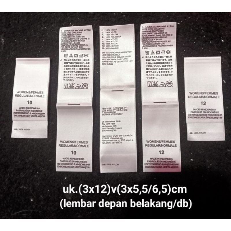 Jual label merek brand label (size wash care misc) label tag tnf the ...