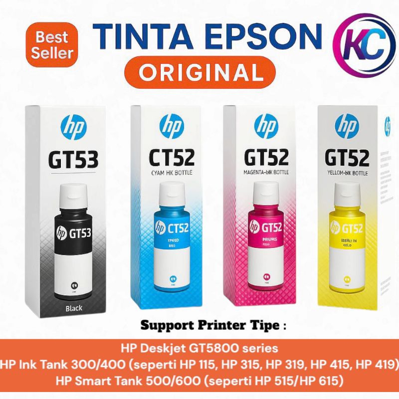 Jual 1 SET TINTA PRINTER HP GT 52-GT 53 ORIGINAL SUPPORT PRINTER HP ...