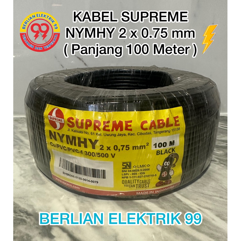 Jual kabel supreme NYMHY serabut hitam 2x0,75mm (1roll 100meter ...
