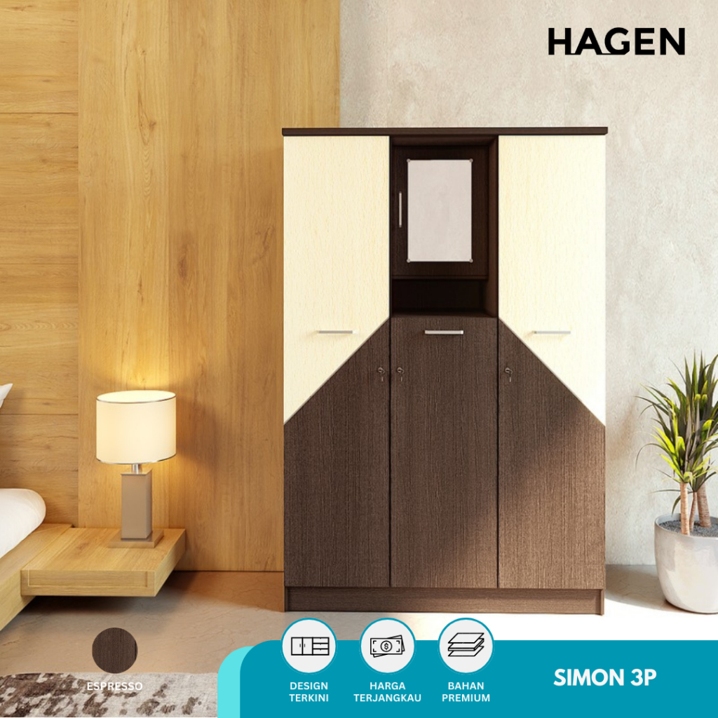 Jual GARVANI X HAGEN - SIMON 3P Lemari Pakaian 3 Pintu - Espresso ...