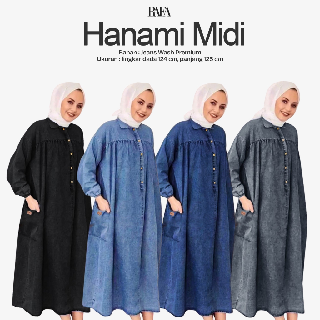 Jual Midi Dress Jeans Hanami Midi Bahan Jeans Wash Premium Ukuran Jumbo LD 124 cm PJ 125 cm ...