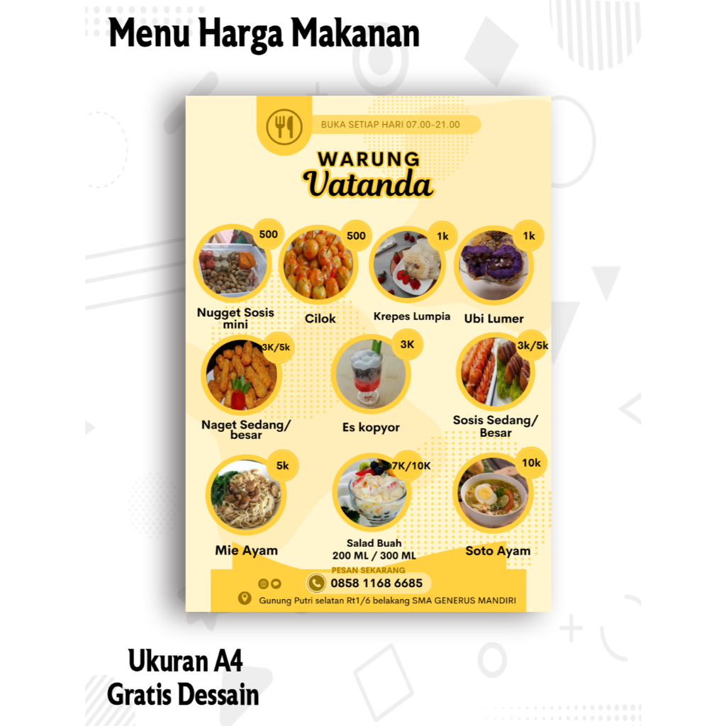 Jual Daftar Harga / Menu Harga Makanan Gratis Desain | Shopee Indonesia