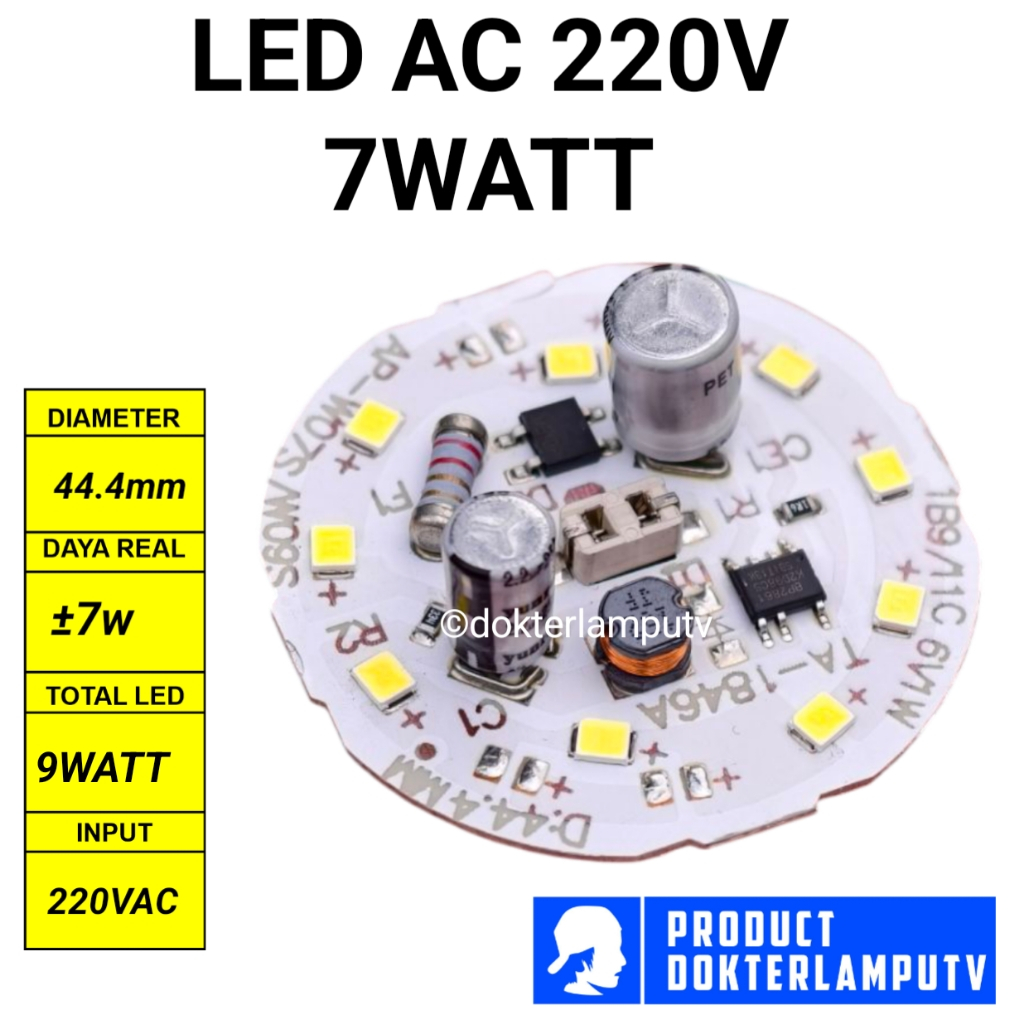 Jual Modul LED AC 220V 7W Bulat Tanpa Driver Diameter 44.4mm Lampu PCB ...
