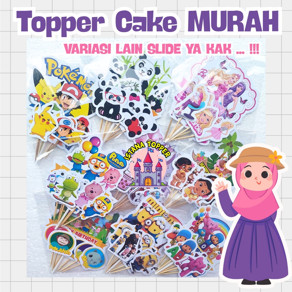 Jual Topper Cake STANDART / CUSTOM Tema Barbie, Pororo, Pocoyo, Pokemon ...